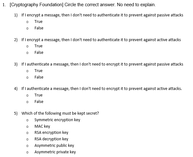 Solved [Cryptography Foundation] Circle the correct answer. | Chegg.com