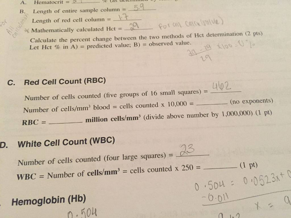 A. Hematocrit=2-1 o tas uetc B. Length of entire | Chegg.com