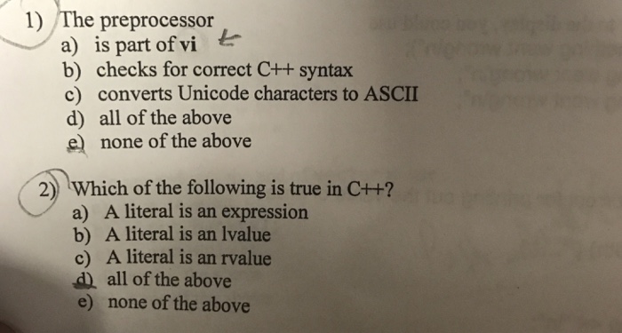 Solved The preprocessor is part of vi checks for correct | Chegg.com