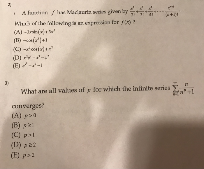 Solved 2) A function has Maclaurin series given by 213+y | Chegg.com
