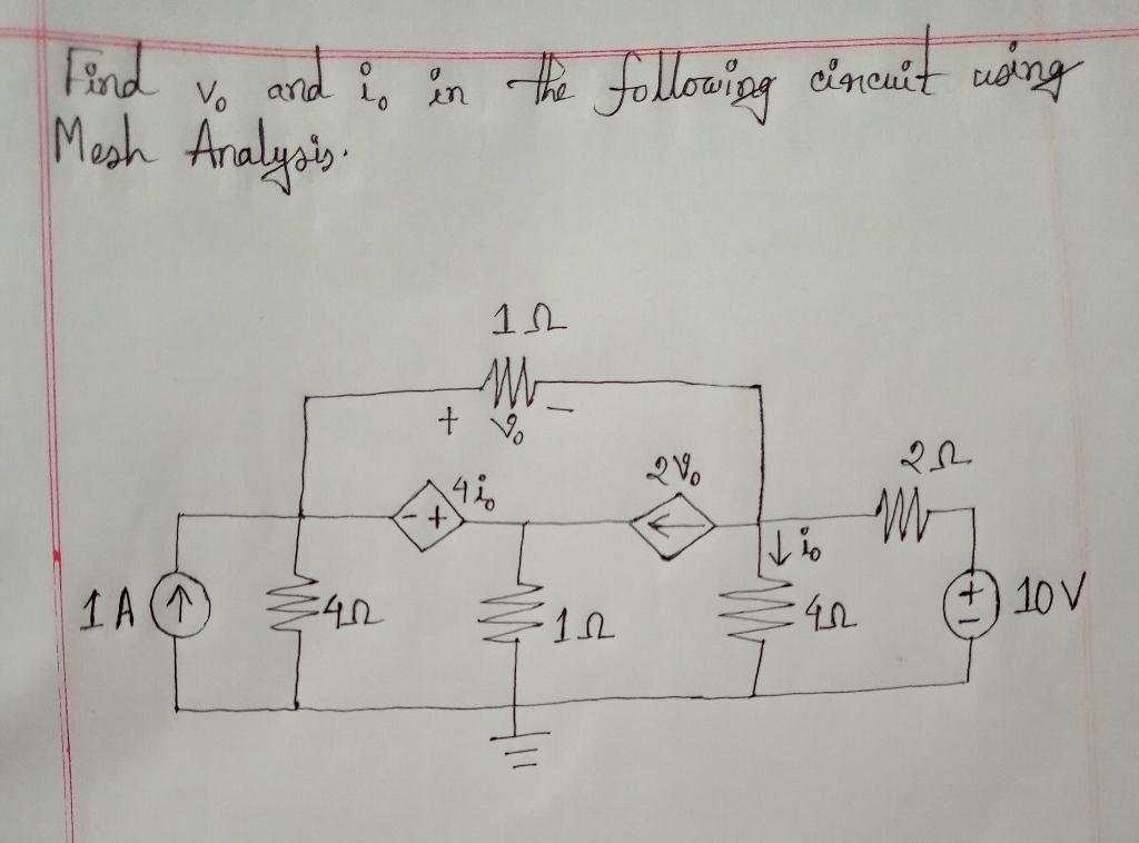 Solved find v0 and i0 in the following circuit using mesh | Chegg.com