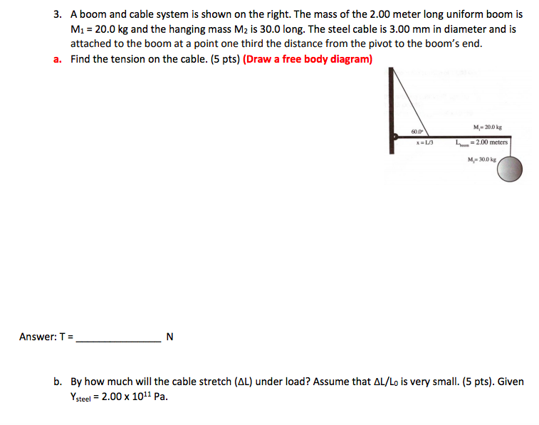 Solved 3. A boom and cable system is shown on the right. The | Chegg.com