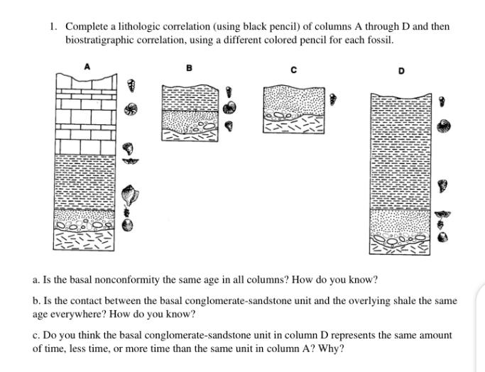 Solved 1. Complete a lithologic correlation (using black | Chegg.com