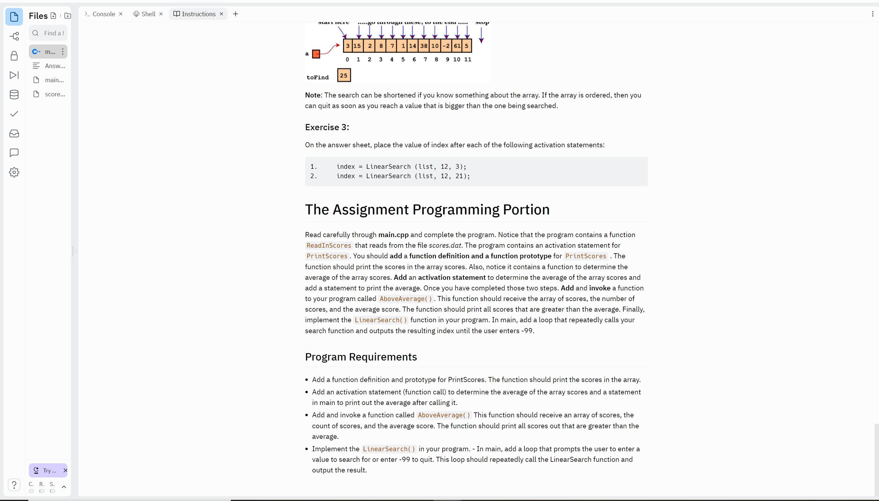 Solved ReadInscores (scores, howMany); integer, giving the | Chegg.com