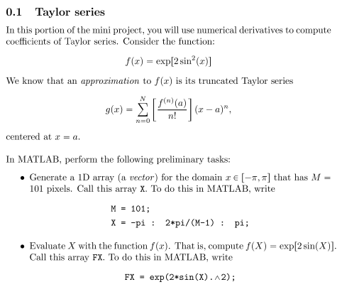 Solved 0.1 Taylor series In this portion of the mini | Chegg.com