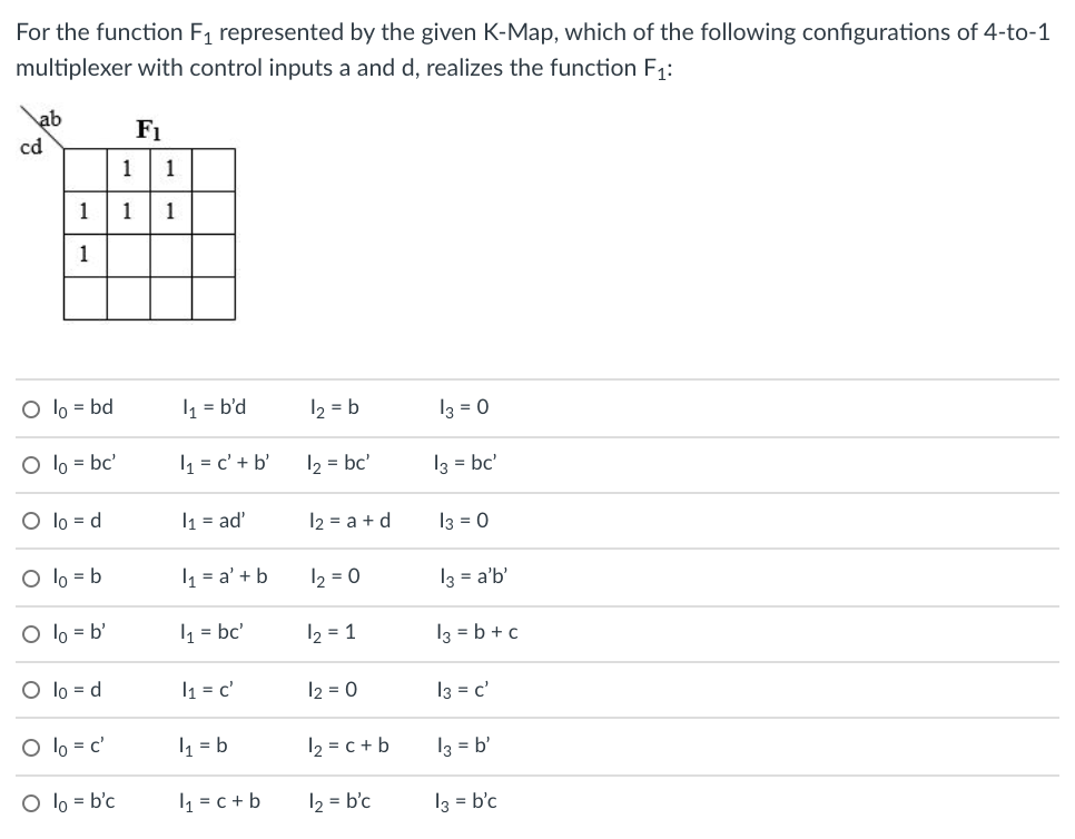 Solved For the function F1 represented by the given K-Map, | Chegg.com