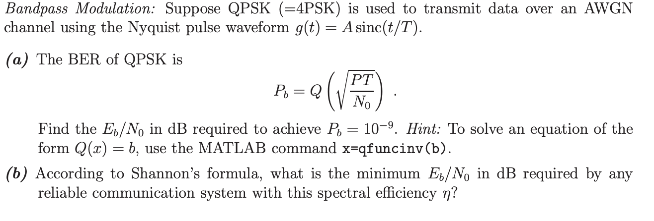 Bandpass Modulation: Suppose QPSK (=4PSK) is used to | Chegg.com