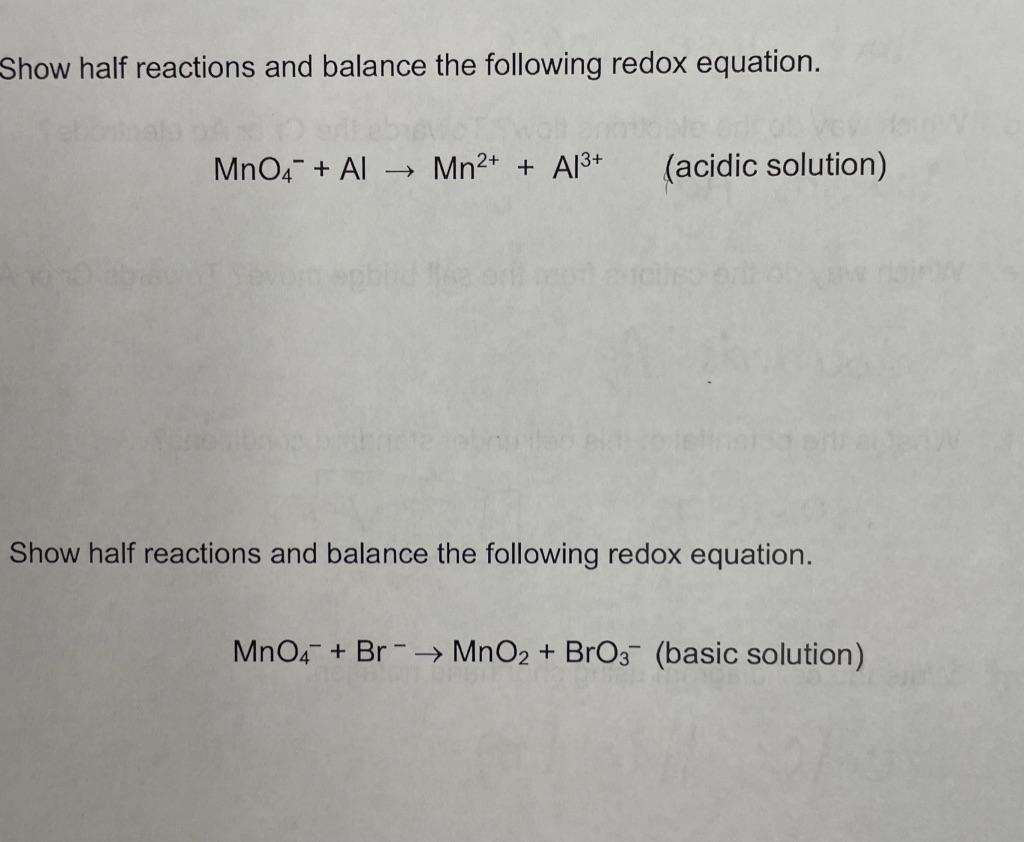 Solved Show half reactions and balance the following redox | Chegg.com