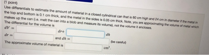 Solved (1 point) Use differentials to estimate the amount of | Chegg.com