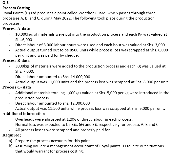 Solved Process Costing Royal Paints (U) Ltd produces a paint | Chegg.com