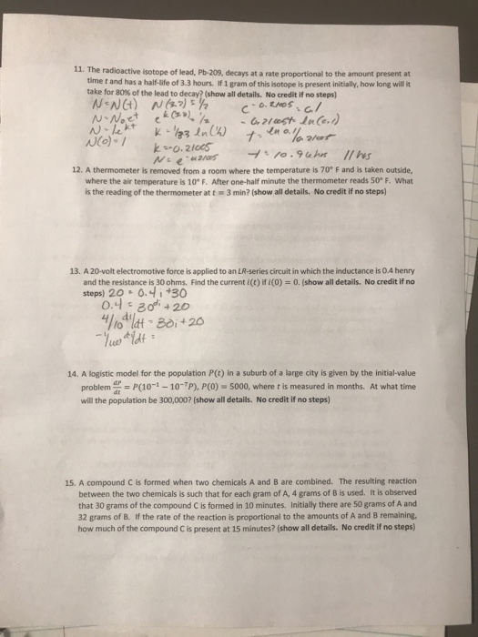 Solved 11. The radioactive isotope of lead, Pb-209, decays | Chegg.com