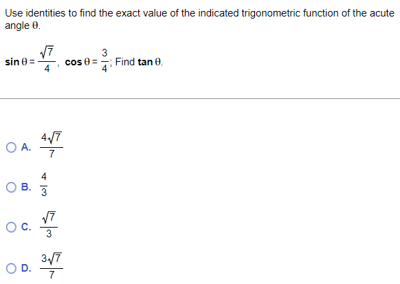 Solved Use identities to find the exact value of the | Chegg.com
