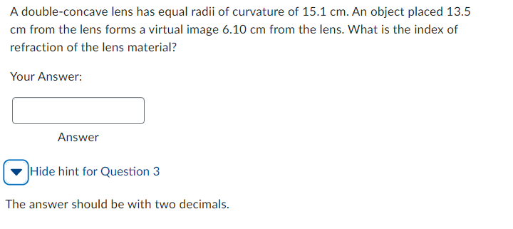 Solved A double-concave lens has equal radii of curvature of | Chegg.com