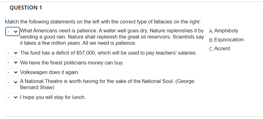 Solved Match the following statements on the left with the | Chegg.com