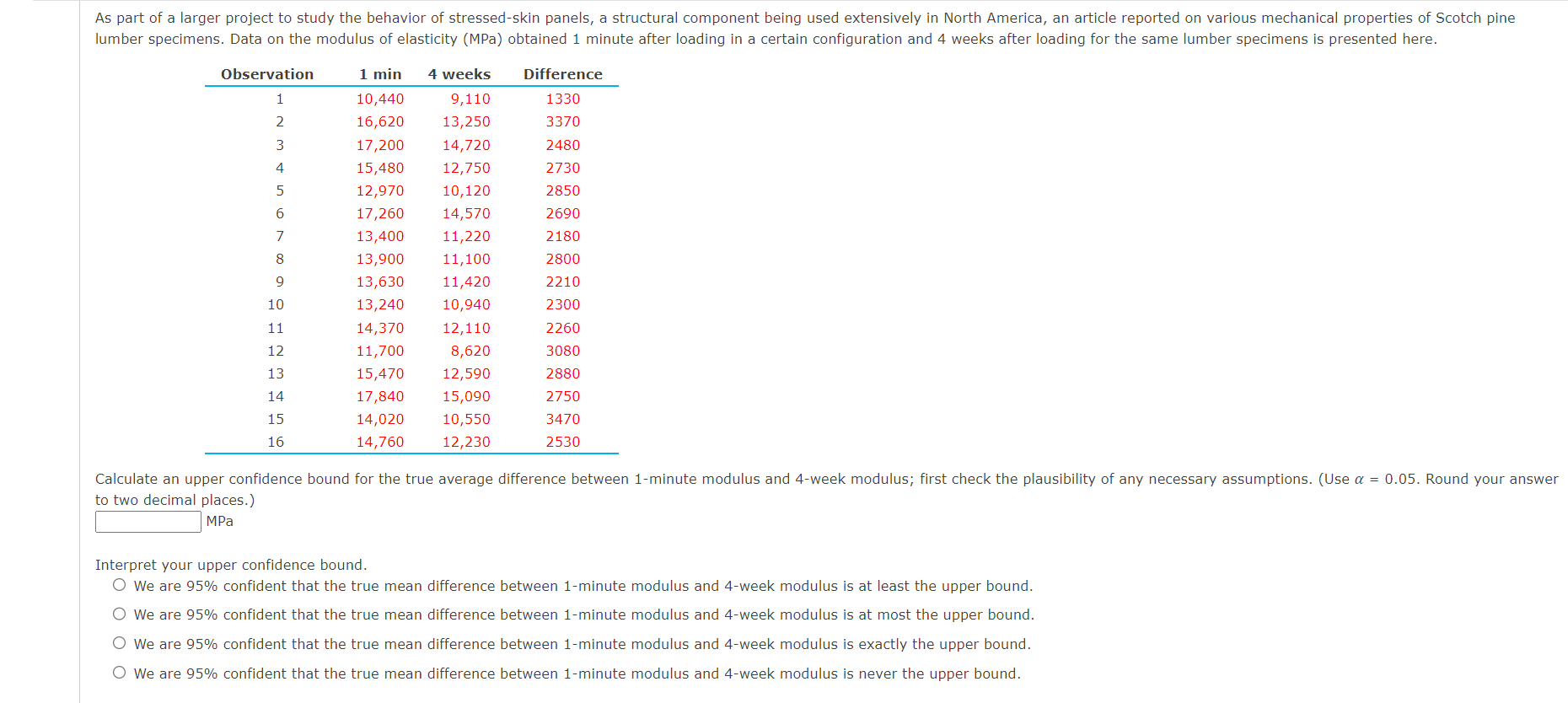 Solved to two decimal places.) MPa Interpret your upper | Chegg.com
