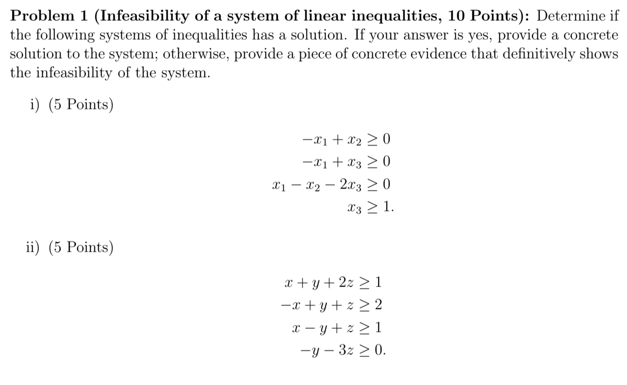 Solved Problem 1 (Infeasibility of a system of linear | Chegg.com