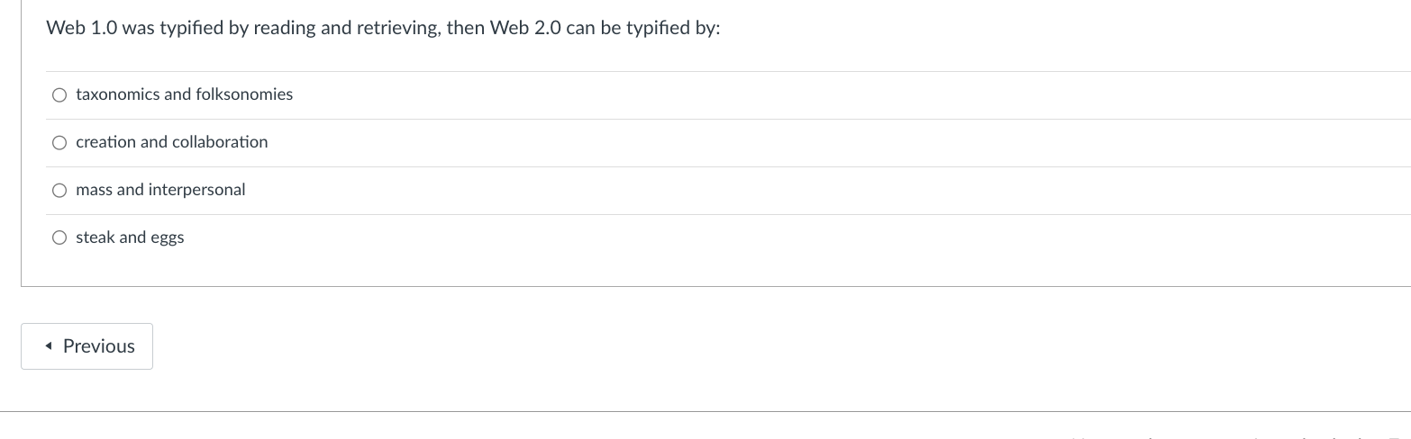 Solved Web 1.0 ﻿was typified by reading and retrieving, then | Chegg.com