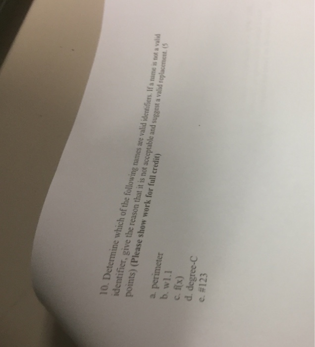 Solved Determine which of the following names are valid | Chegg.com