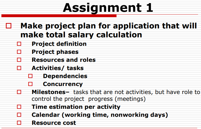 Solved Assignment 1 Make project plan for application that | Chegg.com