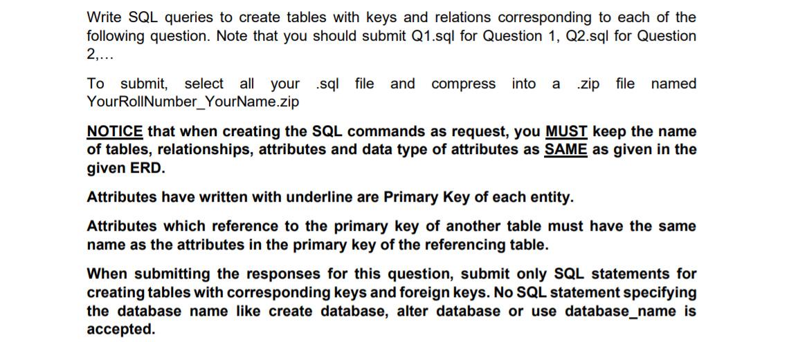 Solved Write SQL queries to create tables with keys and | Chegg.com