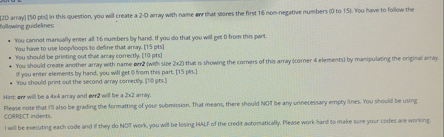 Solved [2D array] [50 pts] In this question, you will create | Chegg.com