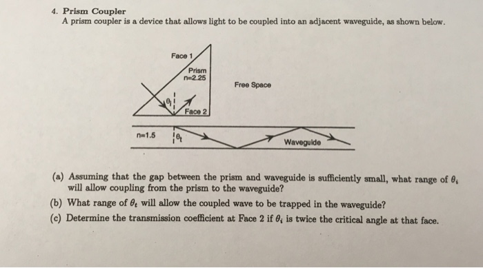 Solved 4. Prism Coupler A prism coupler is a device that | Chegg.com