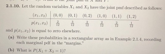 Solved 2.1.10. Let the random variables Xi and X2 have the | Chegg.com