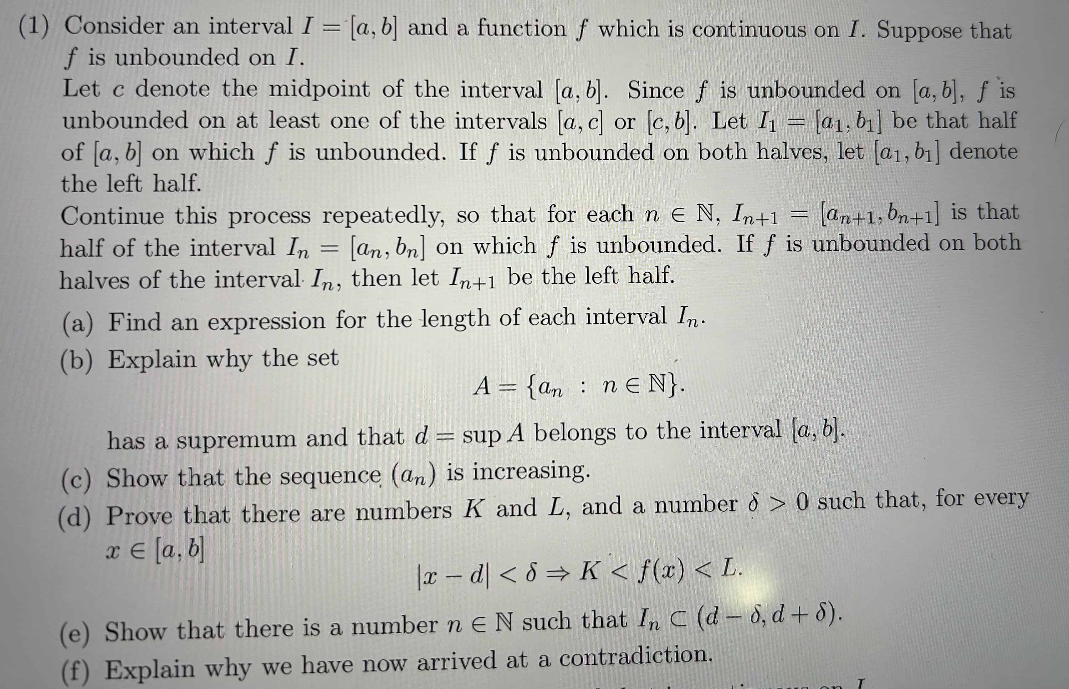 Solved 1) Consider an interval I=[a,b] and a function f | Chegg.com