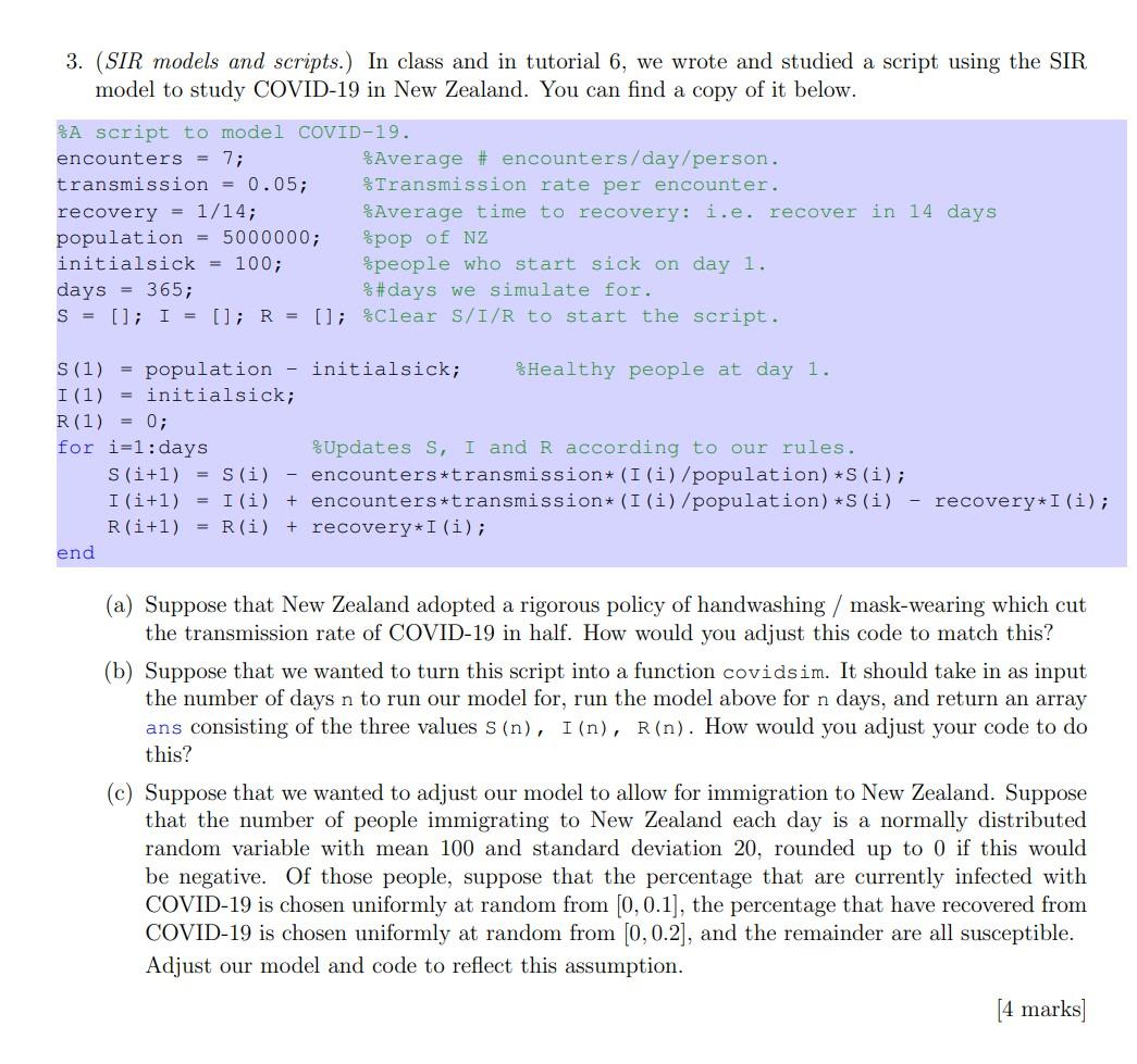 3. (SIR models and scripts.) In class and in tutorial | Chegg.com