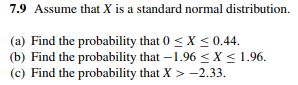 Solved 7.9 ﻿Assume that x ﻿is a standard normal | Chegg.com