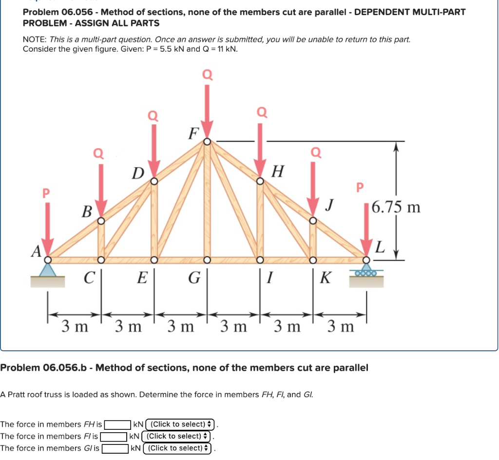 Solved Problem 06.056 - Method of sections, none of the | Chegg.com