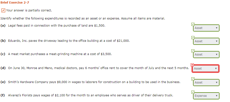 Solved Brief Exercise 2-7 Your answer is partially correct. | Chegg.com