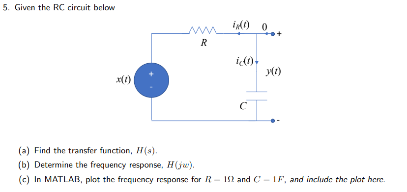 Solved 5. Given the RC circuit below (a) Find the transfer | Chegg.com