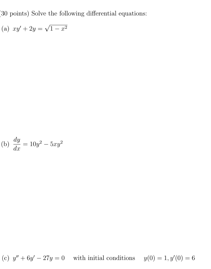 Solved 30 points) Solve the following differential | Chegg.com Solved 30 points) Solve the following differential | Chegg.com