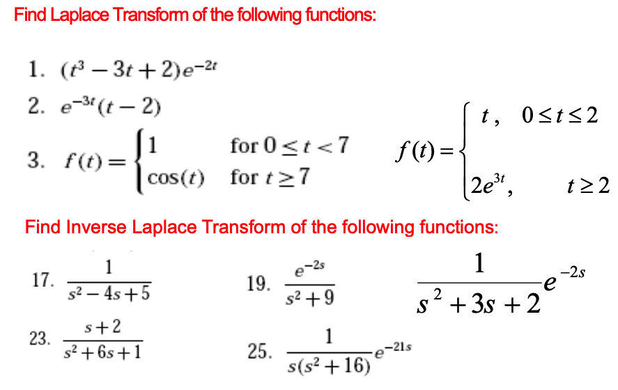 Solved Find Laplace Transform of the following functions: 2. | Chegg.com