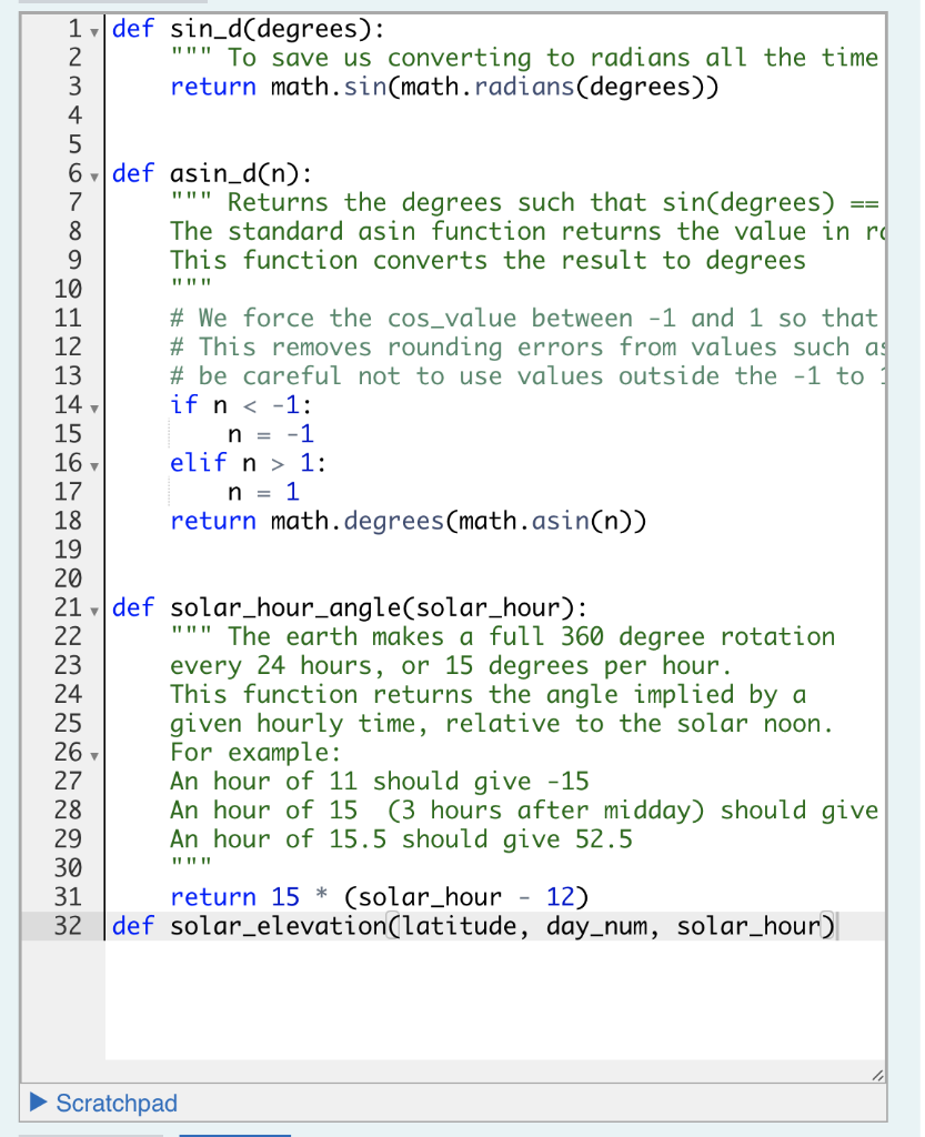 Solved Define the function solar_elevation(latitude, | Chegg.com