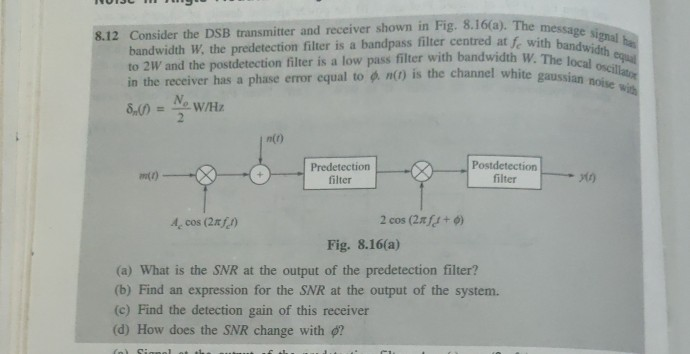 Solved 8.12 Consider the DSB transmitter and receiver shown | Chegg.com