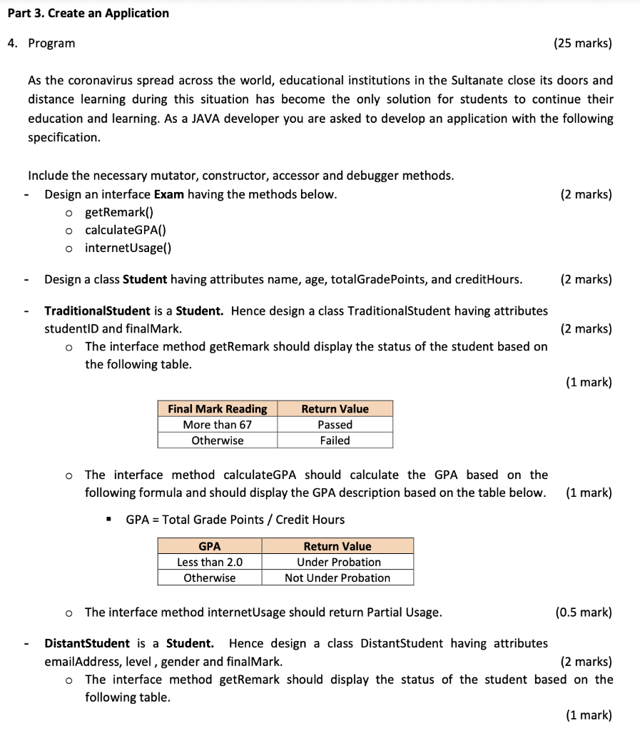 Solved Part 3. Create an Application 4. Program (25 marks) | Chegg.com