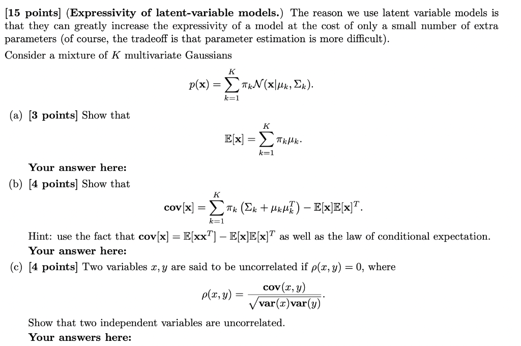 Solved (15 points] (Expressivity of latent-variable models.) | Chegg.com