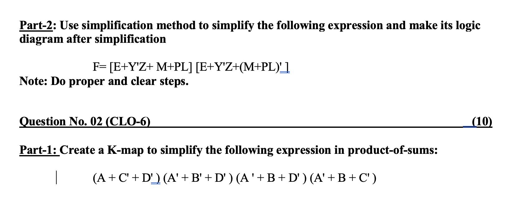 Solved Part-2: Use simplification method to simplify the | Chegg.com