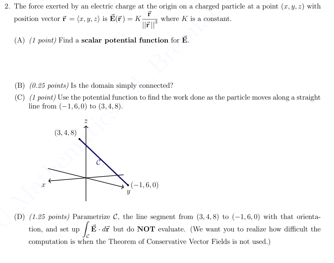 Solved The force exerted by an electric charge at the origin | Chegg.com