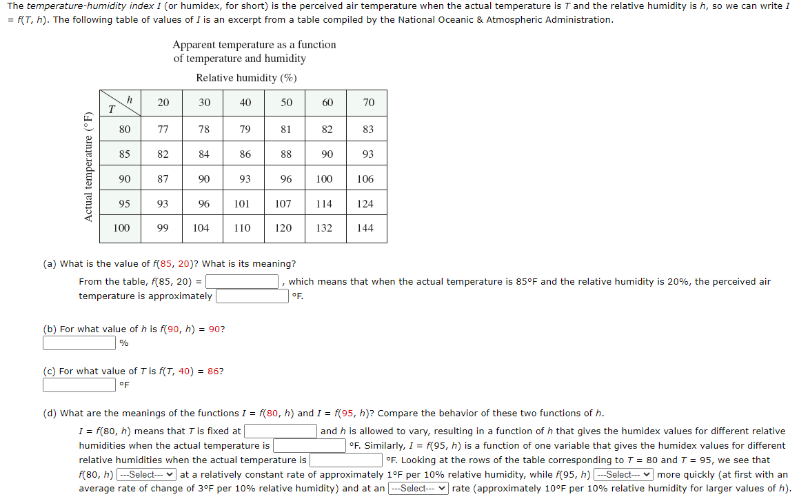 Solved The temperature-humidity index I (or humidex, for | Chegg.com