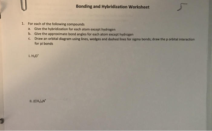 Solved Bonding and Hybridization Worksheet 1. For each of | Chegg.com