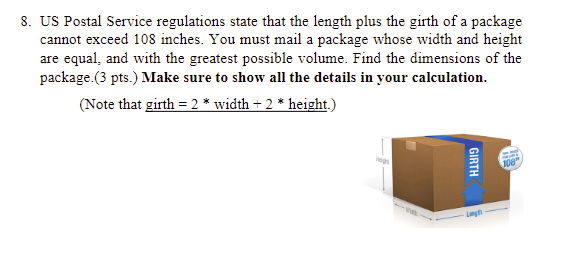 Solved 8. US Postal Service regulations state that the | Chegg.com