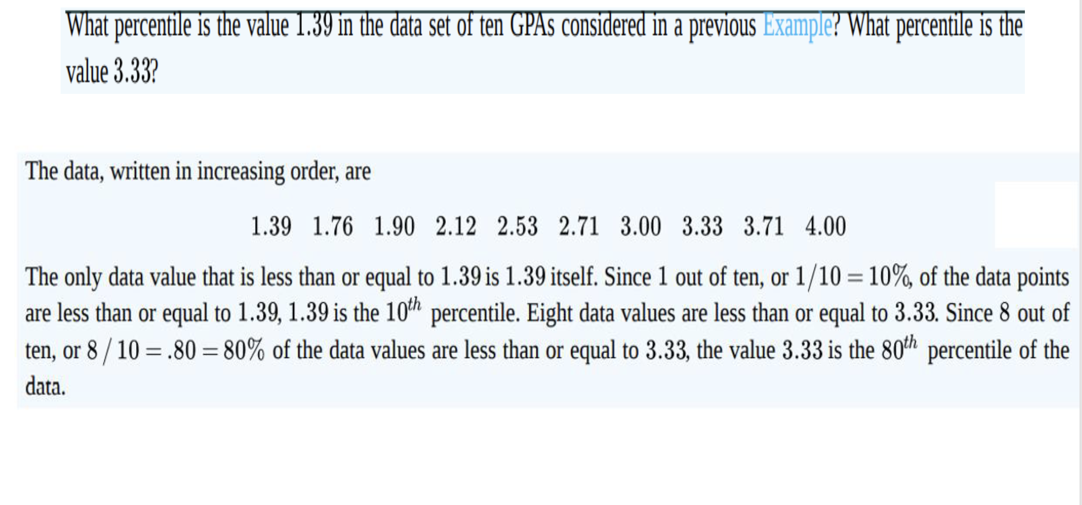 What percentile is the value 1.39 in the data set of | Chegg.com