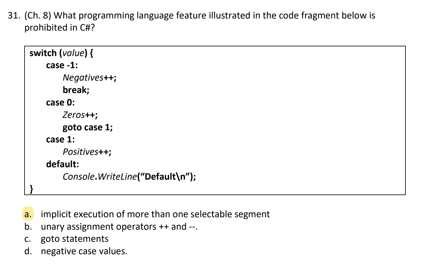 Solved 31. (Ch. 8) What programming language feature | Chegg.com