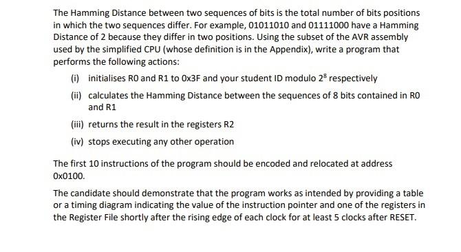 The Hamming Distance between two sequences of bits is | Chegg.com