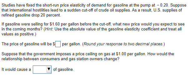 Solved Studies have fixed the short-run price elasticity of | Chegg.com