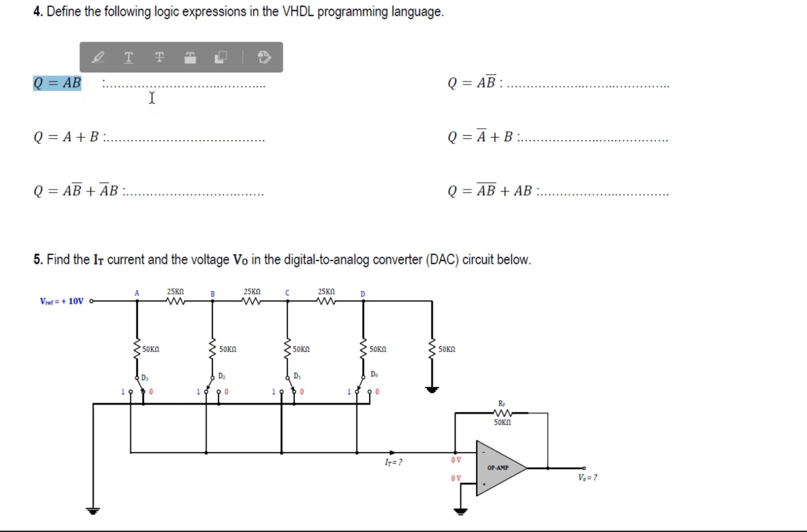 Solved 4 Define The Following Logic Expressions In The Vhdl 