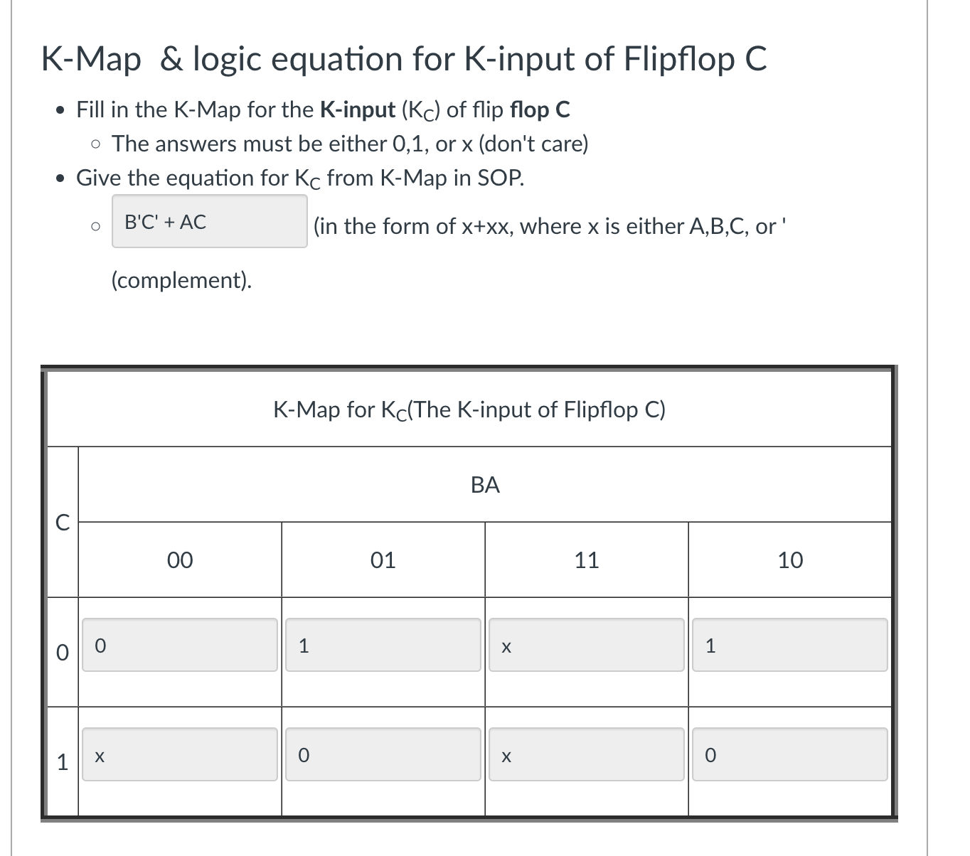 K-Map \& logic equation for K-input of Flipflop C - | Chegg.com